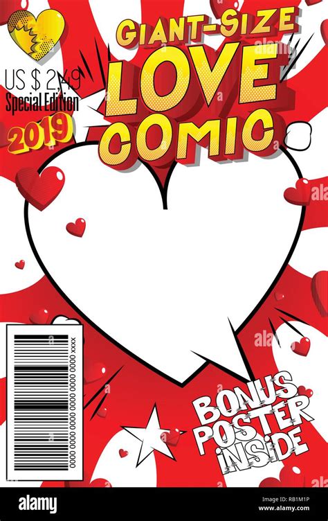 Editable Giant Size Love Comic Book Cover With Hearts And Other Effects
