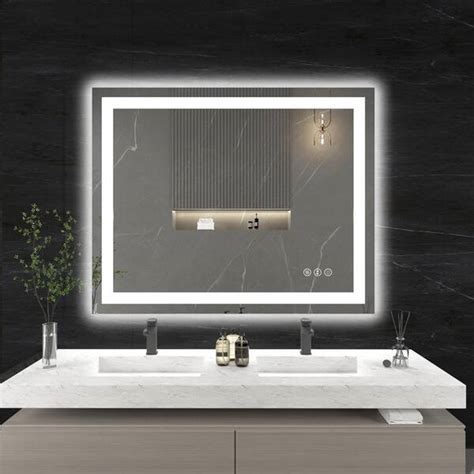Klajowp 40 In W X 32 In H Large Rectangular Frameless Anti Fog LED