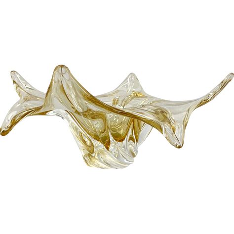 Vintage Glass Bowl By Josef Hospodka For Chribska Glass Works
