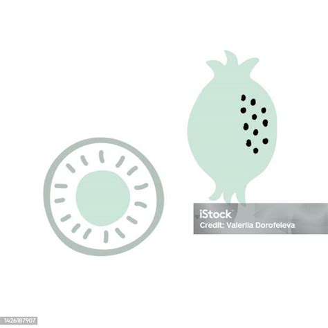 키위 과일 전체 과일과 흰색 배경에 고립 된 반 아이콘 스티커 인쇄 및 로고 디자인을위한 벡터 일러스트 레이 션 만화 과일 건강한 식생활에 대한 스톡 벡터 아트 및 기타