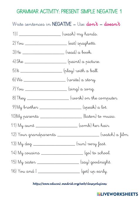 Grammar Present Simple Negative 1 Worksheet In 2025 English As A