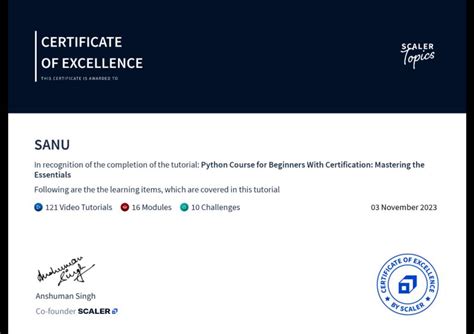 Completed Python Course For Beginners Sanu Chauhan Posted On The