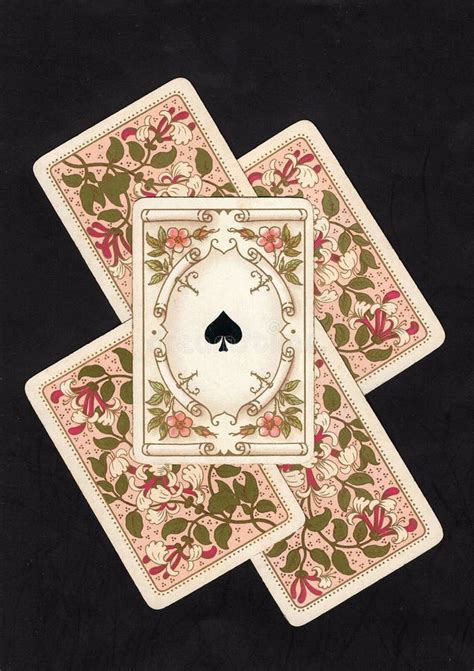 A Montage Of Vintage Playing Card Backs With One Card Revealed Stock