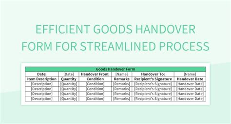 Efficient Tools Handover Form For Streamlined Workflow Excel Template