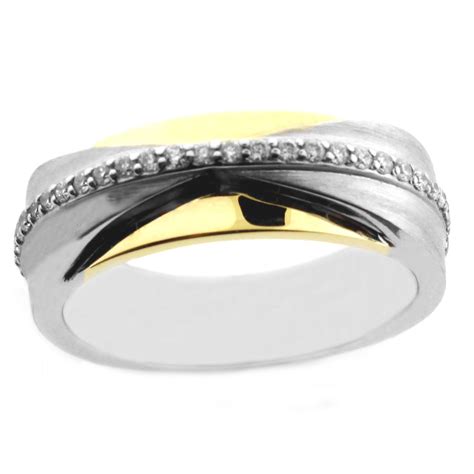 Sterling Silver And 14k Yellow Gold Diamond Ring With Satin Finish
