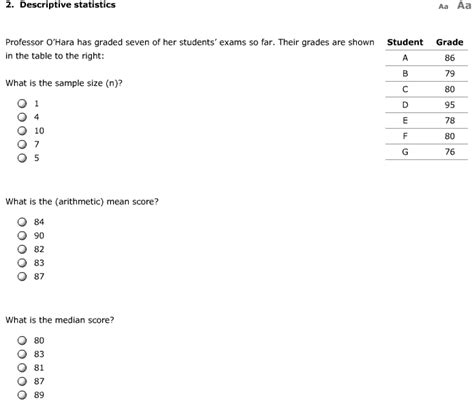 Solved 2 Descriptive Statistics Aa Aa Professor Ohara Has