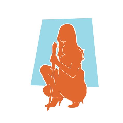 Silhouette Von Ein Frau Krieger Tragen Ihr Schwert Waffe Im Aktion