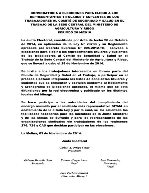 CONVOCATORIA A ELECCIONES PARA ELEGIR A LOS