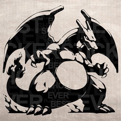 Charizard Stencil Design Print Digital Download Clipart Graphic For