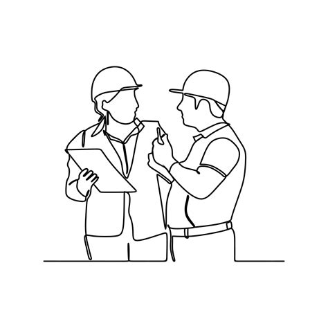 Premium Vector Continuous Line Drawing Of Construction Worker Vector