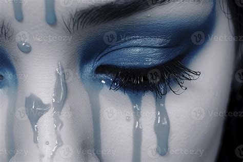 AI Generative Sad Woman Concept Closed Eyelid Closeup With A Teardrop