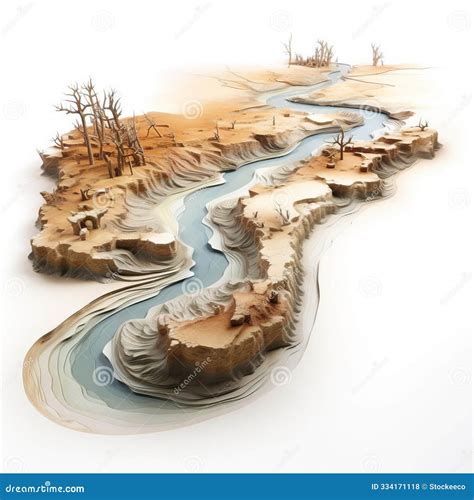 Highly Detailed 3d Estuary Model On White Background Stock Illustration