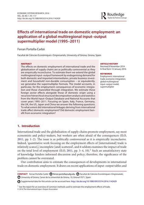 Pdf Effects Of International Trade On Domestic Employment An