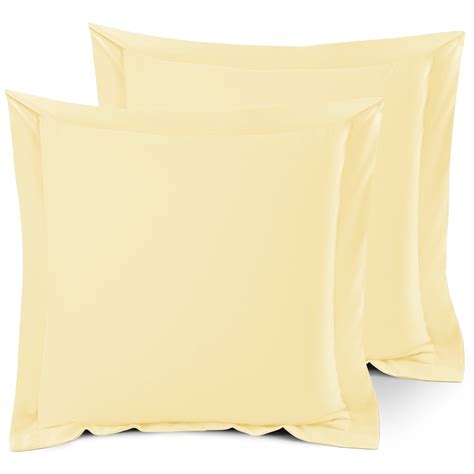 Set Of 2 Euro 26x26 Size Pillow Shams Custard Yellow Hotel Luxury
