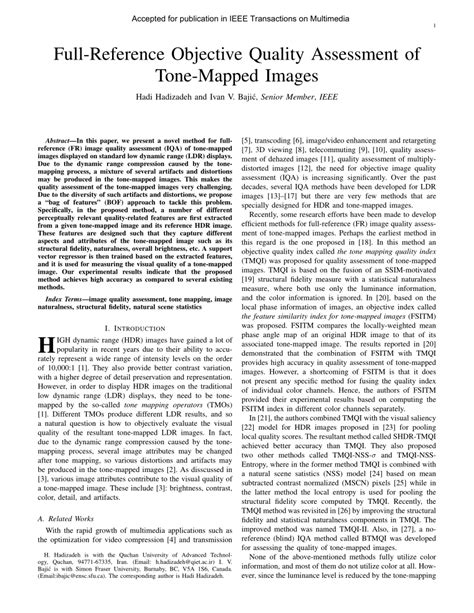 pdf full reference objective quality assessment of tone mapped images