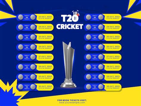 Premium Vector T20 Cricket Match Schedule List With 3D Silver Trophy