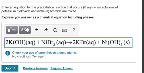 Solved Enter An Equation For The Precipitation Reaction That