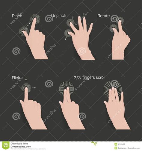 vector set of commonly used multi touch gestures multi touch vector