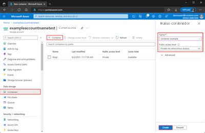 Administraci N De Contenedores De Blobs Mediante Azure Portal Azure