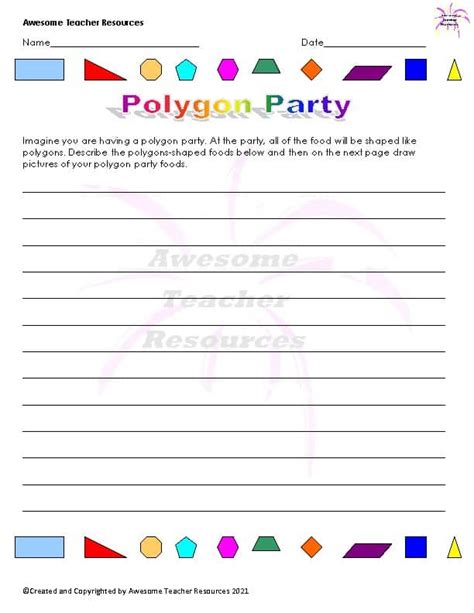 Polygon Party Write And Draw Worksheet By Awesome Teacher Resources