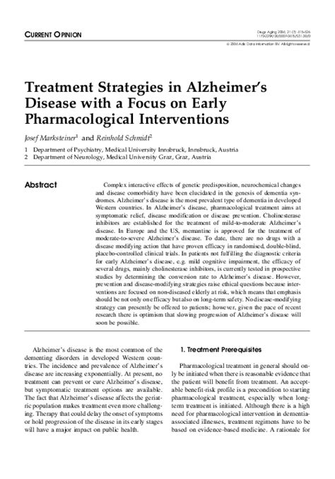 Pdf Treatment Strategies In Alzheimers Disease With A Special