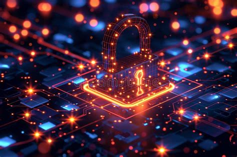 Cyber Security Concept Lock On Circuit Board Futuristic Digital Technology Cyberspace 3d
