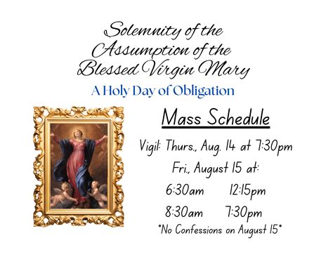 Assumption Mass Schedule Saint Veronica Catholic Church