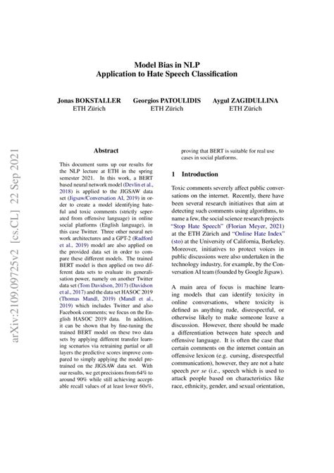 Model Bias In Nlp Application To Hate Speech Classification Deepai