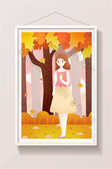 立秋女孩郊外秋游插画图片 包图网