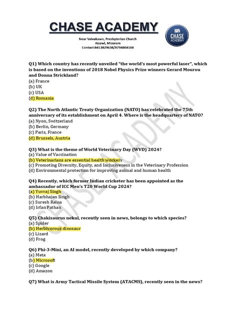 April 2024 Current Affairs Questions Pdf Satellite