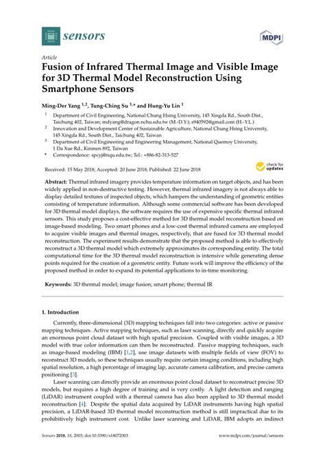 PDF Fusion Of Infrared Thermal Image And Visible Image For D Thermal Model Reconstruction