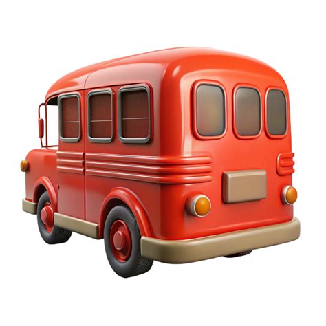 Elegant Classic School Bus Red Color Rear View Cutout On White Detailed