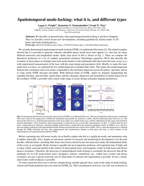 Pdf Spatiotemporal Mode Locking What It Is And Different Types