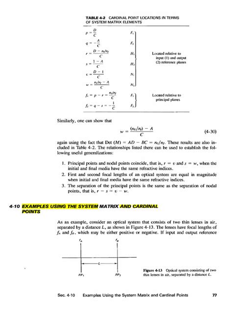 Examples Using The Ray Matrix And Cardinal Points Pdf Optics Imaging