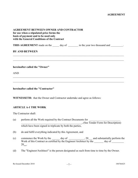 AGREEMENT BETWEEN OWNER AND CONTRACTOR