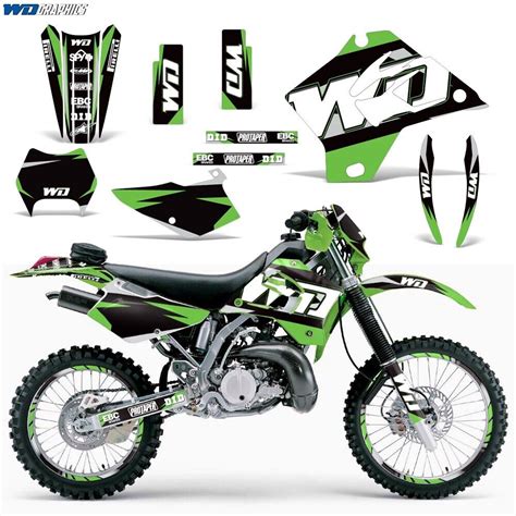 WD Décalque Graphique Kit Pour Kawasaki KDX200 KDX220 Avec Plaques