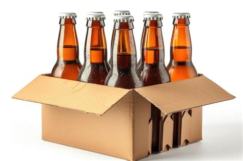 Premium Photo Six Pack Of Glass Bottled Beer In Cardboard Carrier On