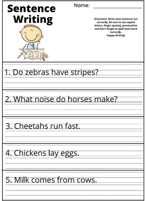 10 Printable Write The Sentence Worksheets For Kindergarden 4th
