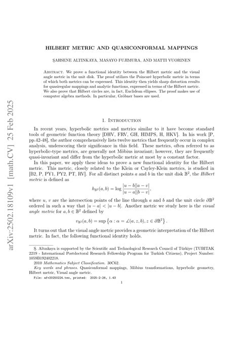 Pdf Hilbert Metric And Quasiconformal Mappings