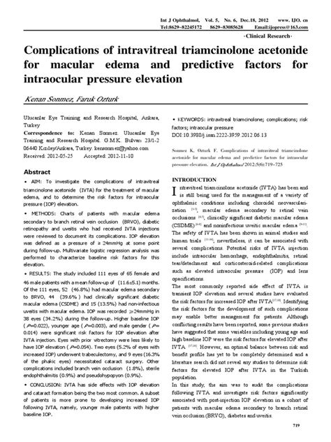 Pdf Complications Of Intravitreal Triamcinolone Acetonide For Macular Edema And Dokumen Tips