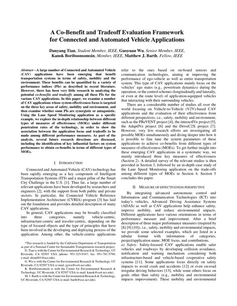 PDF A Co Benefit And Tradeoff Evaluation Framework For Connected And Automated Vehicle