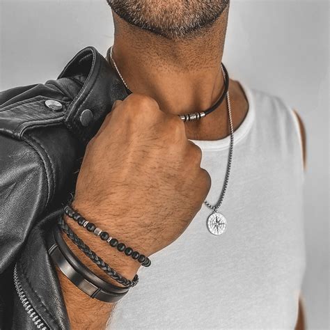 Bracelet En Onyx Noir Et Acier Inoxydable Homme Ninanina
