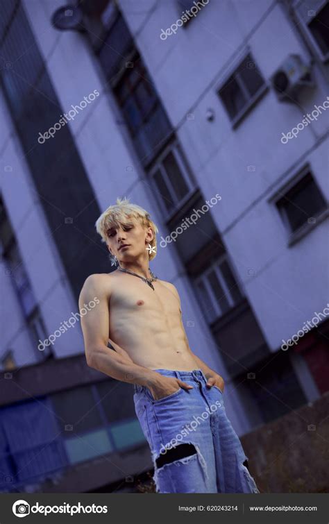 Portrait Blonde Shirtless Teenage Boy Urban Exterior Stock Photo By Chika Milan