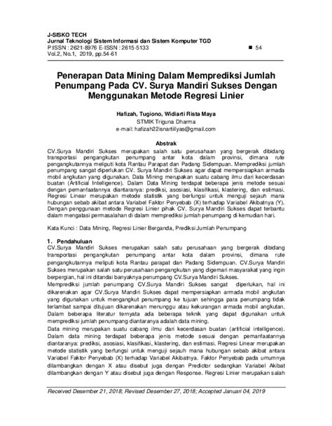 Pdf Penerapan Data Mining Dalam Memprediksi Jumlah Penumpang Pada Cv