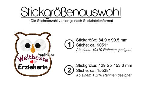 Eule Applikation Stickdatei Weltbeste Erzieherin KerstinBremer De
