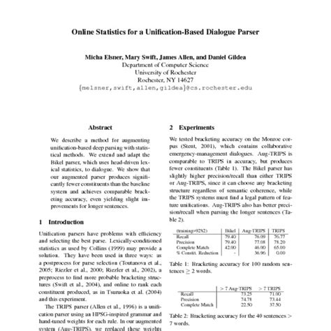 Online Statistics For A Unification Based Dialogue Parser Acl Anthology