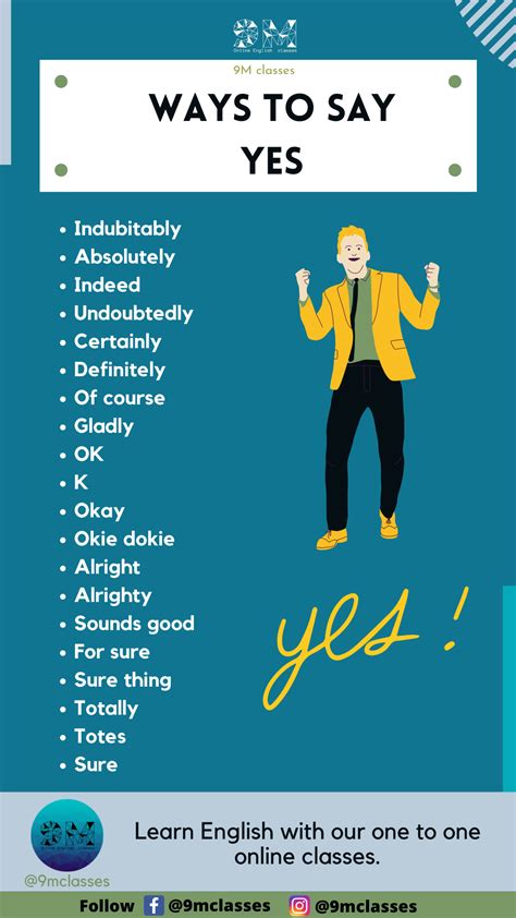 20 Ways To Say Yes Phrases In English English Grammar By 9mclasses Good Vocabulary Words