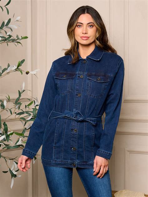 Womens Long Sleeve Button Closure Self Tie Denim Jacket