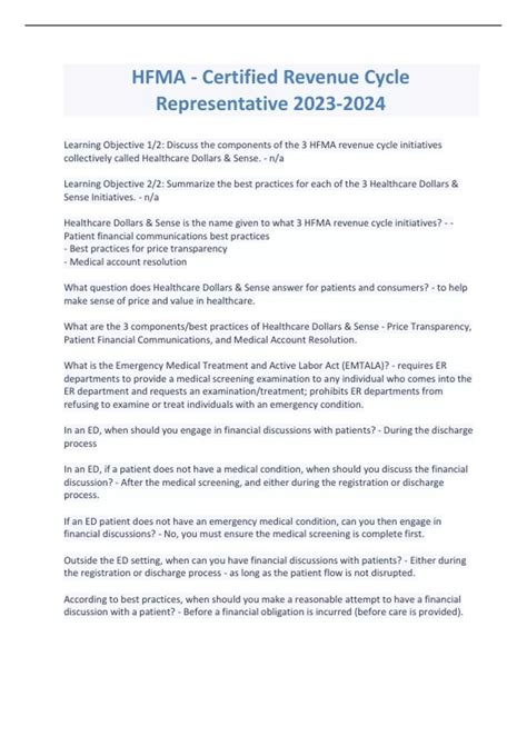 HFMA Certified Revenue Cycle Representative HFMA CRCR Stuvia US