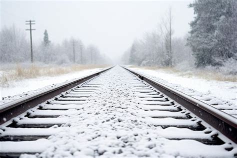 Snowy Train Tracks Disappearing Into The Distance Premium AI